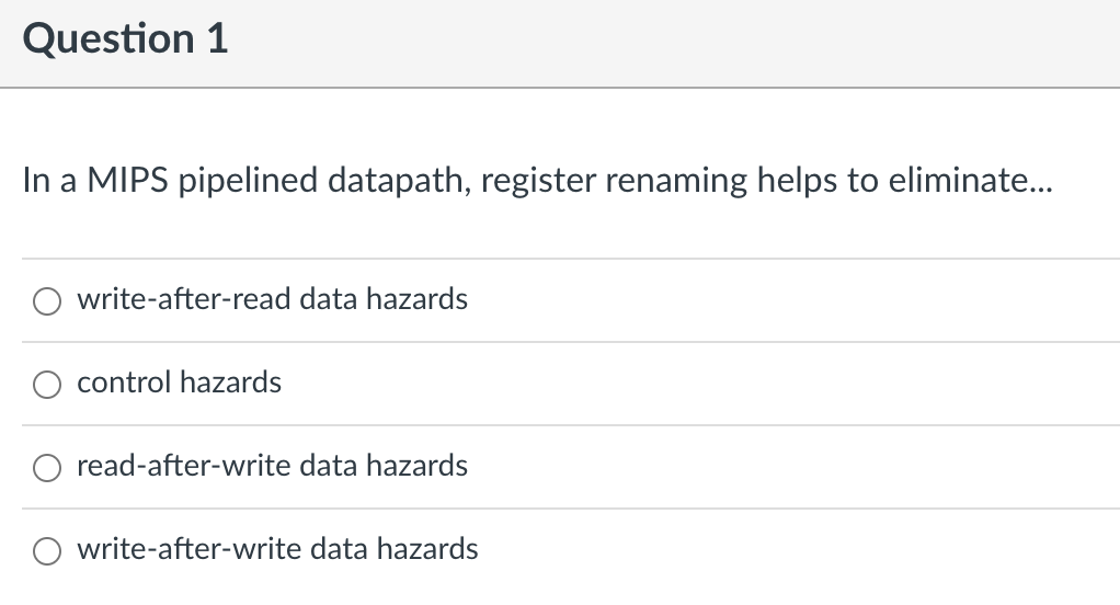 Solved Question 1 In a MIPS pipelined datapath, register | Chegg.com