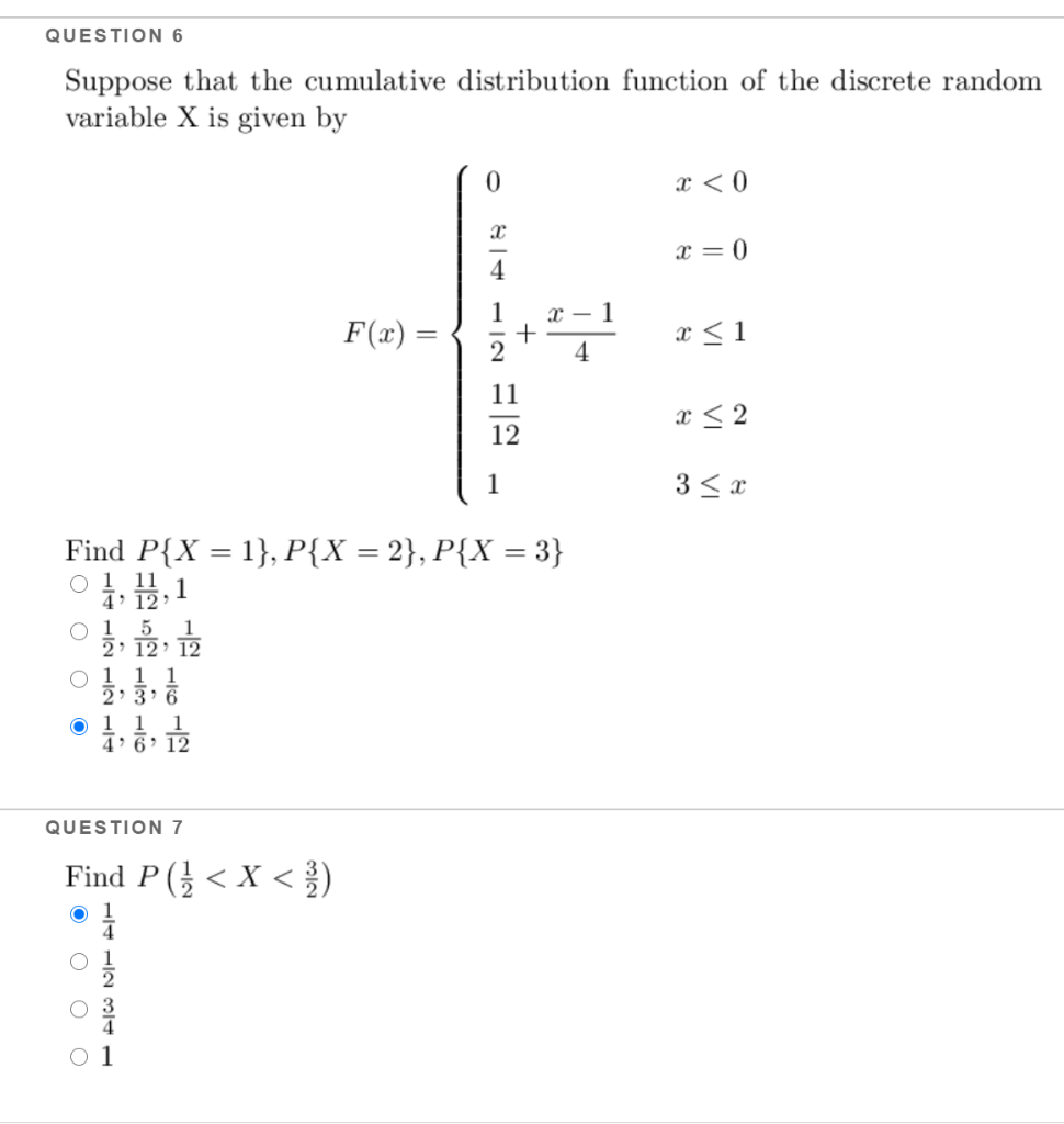 Solved QUESTION 6 Suppose that the cumulative distribution | Chegg.com