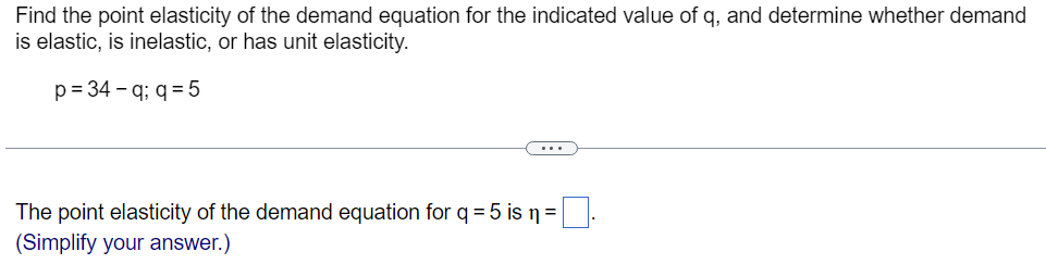 Solved Find the point elasticity of the demand equation for | Chegg.com