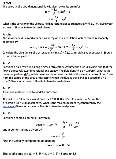 Solved Part A: The velocity of a two-dimensional flow is | Chegg.com