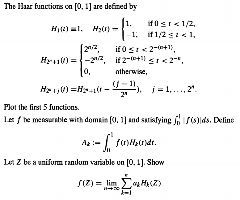 The Haar functions on [0,1] are defined by | Chegg.com