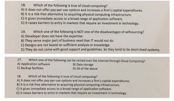 Solved Which of the following is true of cloud computing? | Chegg.com