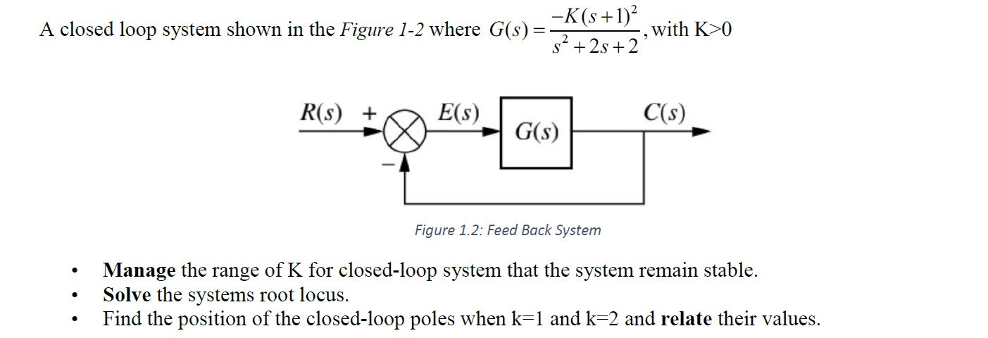 Solved -K(s+1) A closed loop system shown in the Figure 1-2 | Chegg.com