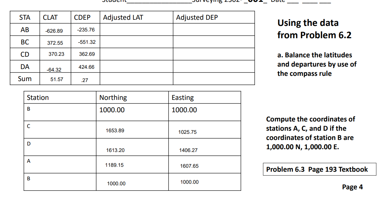 Solved balance the latitudes and departures by use of the | Chegg.com
