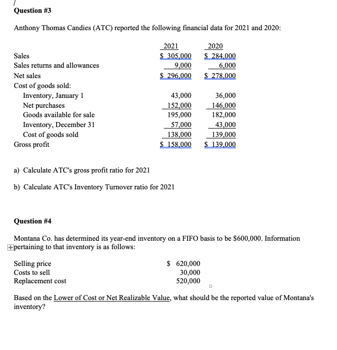Solved Question #3Anthony Thomas Candies (ATC) ﻿reported the | Chegg.com