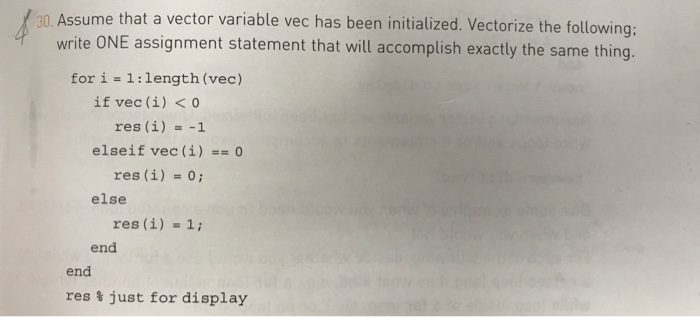Solved 30. Assume that a vector variable vec has been | Chegg.com