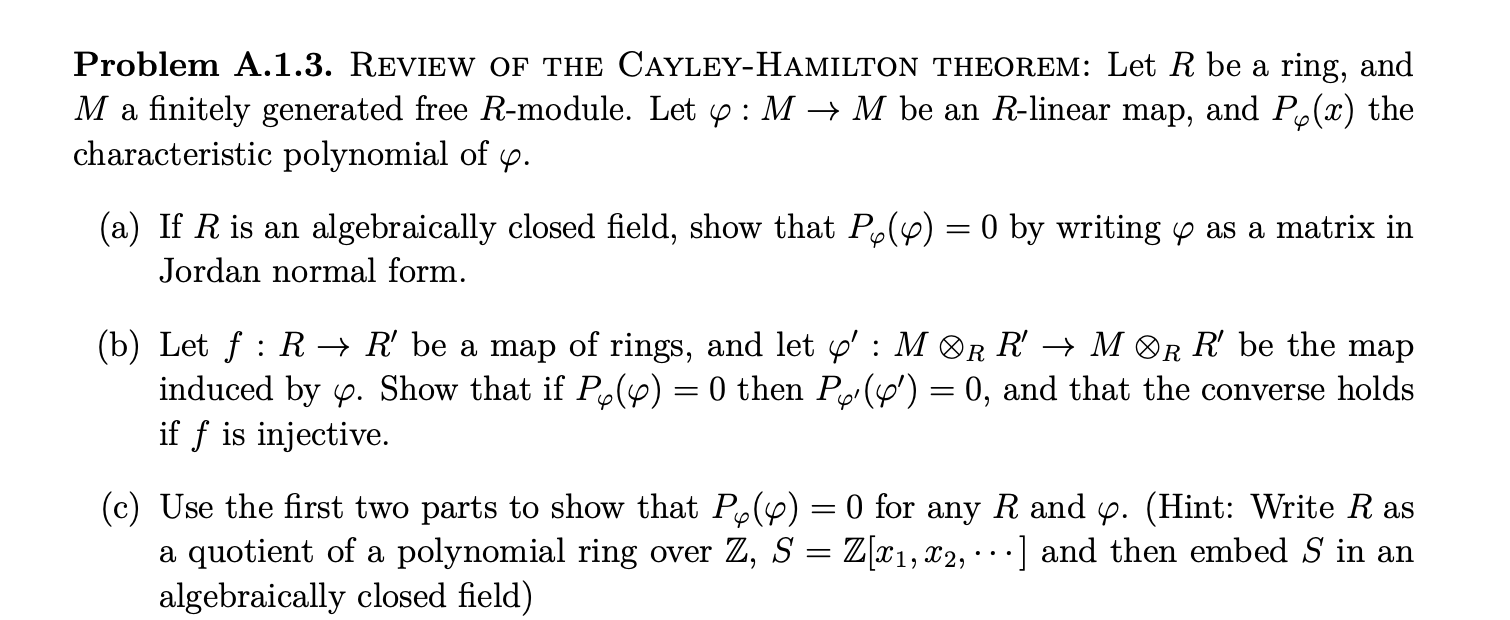 Solved Problem A.1.3. Review of the Cayley-Hamilton Theorem: | Chegg.com