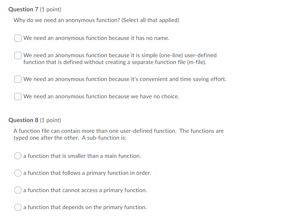 Solved Question 7 1 Point Why Do We Need An Anonymous 8633