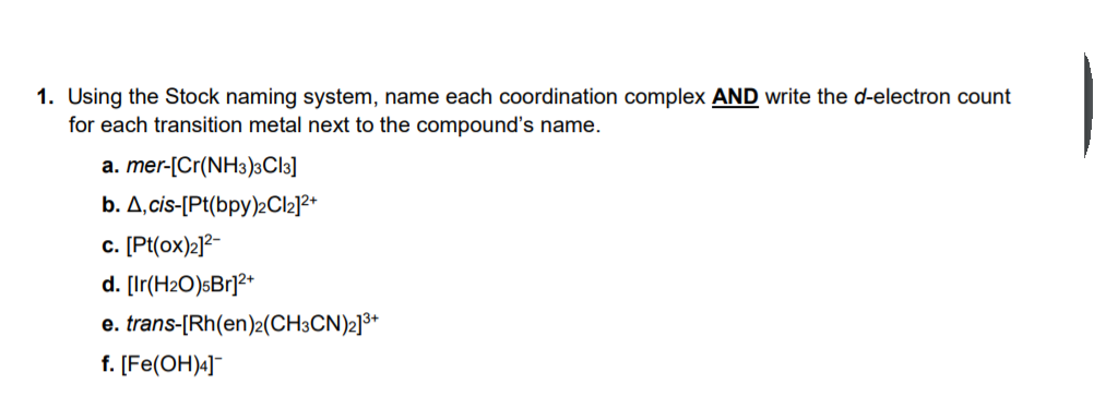 Solved 1. Using the Stock naming system, name each | Chegg.com