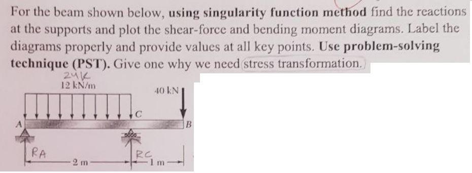 Solved For the beam shown below, using singularity function | Chegg.com