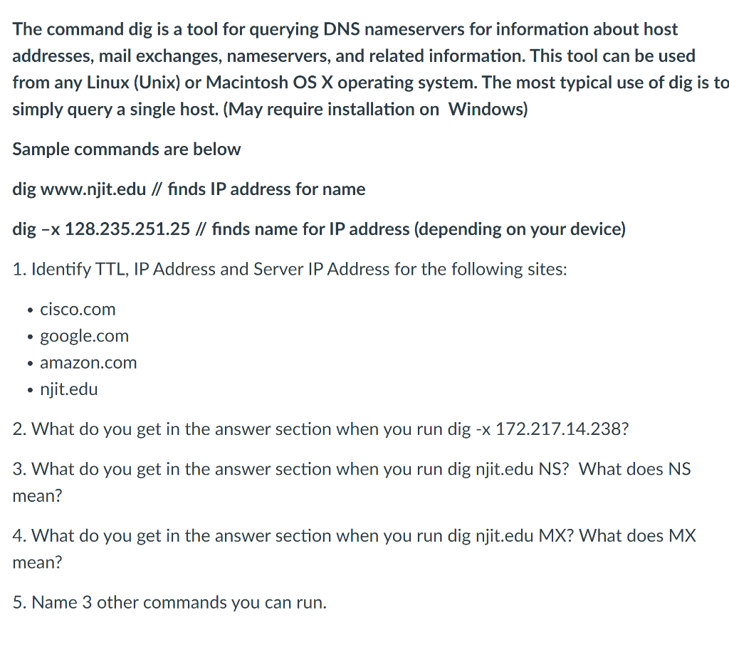 Solved The command dig is a tool for querying DNS | Chegg.com