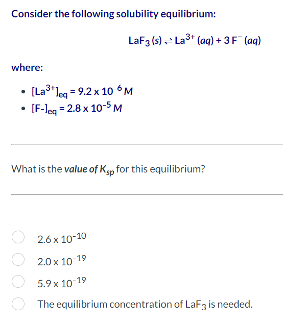 Solved Consider the following solubility | Chegg.com