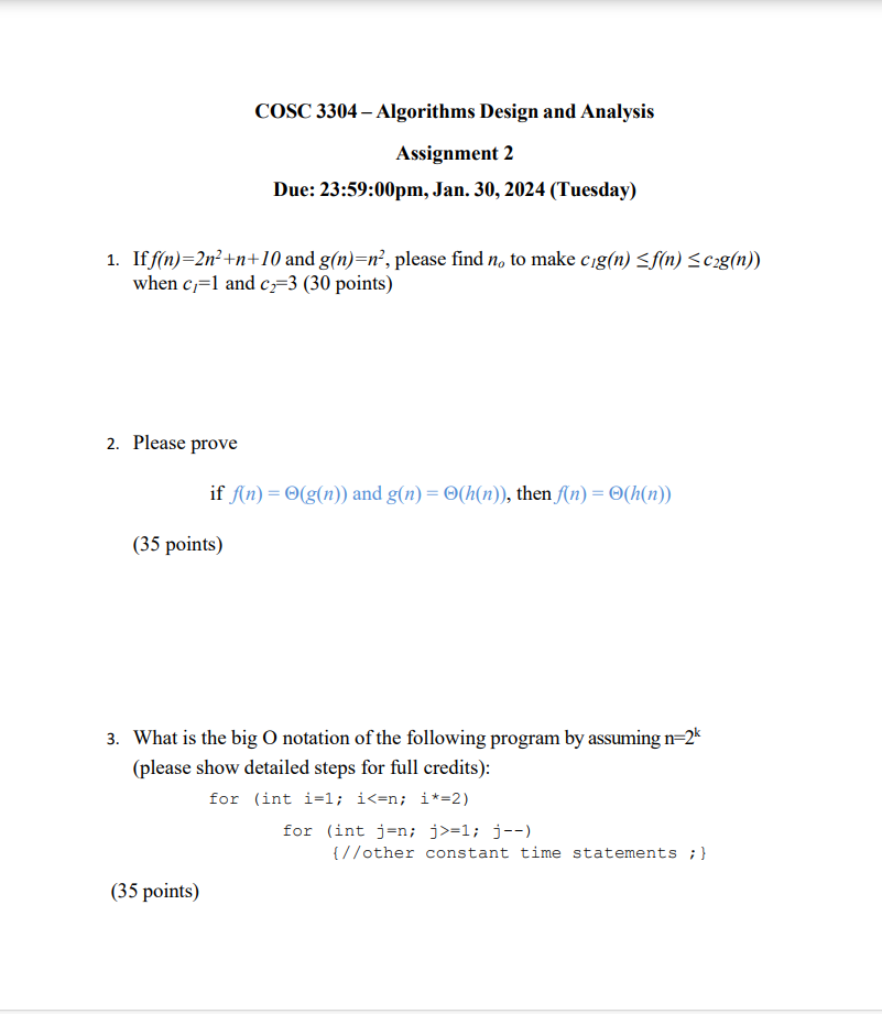 Computer Science Question Need Help Cosc 3304