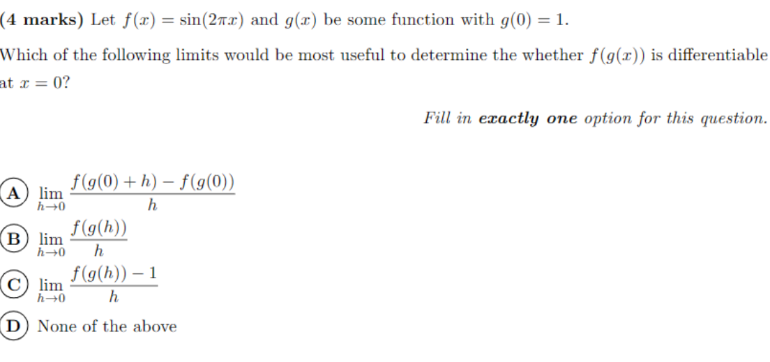 Solved (4 marks) Let f(x)=sin(2πx) and g(x) be some function | Chegg.com