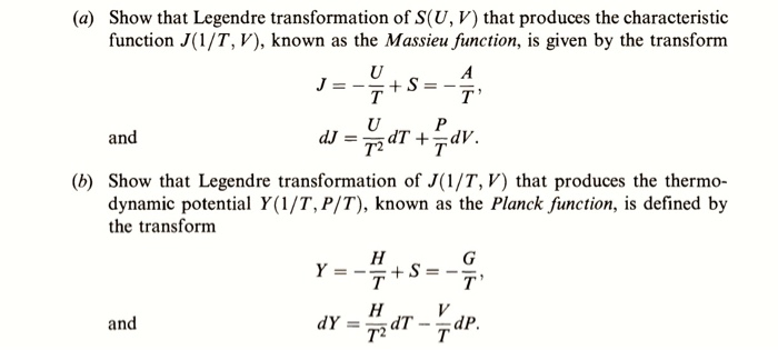 Solved (a) Show that Legendre transformation of S(U, V) | Chegg.com