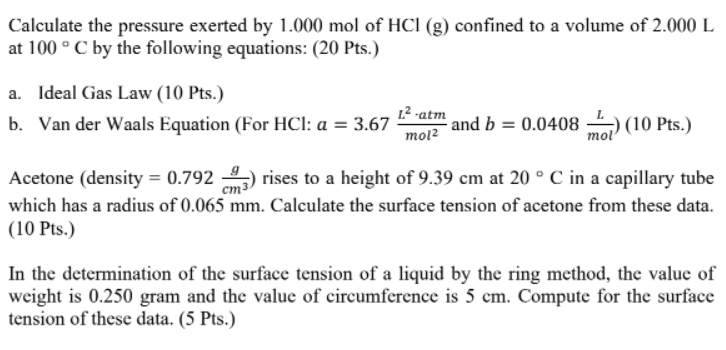 Solved Calculate the pressure exerted by 1.000 mol of HCI | Chegg.com