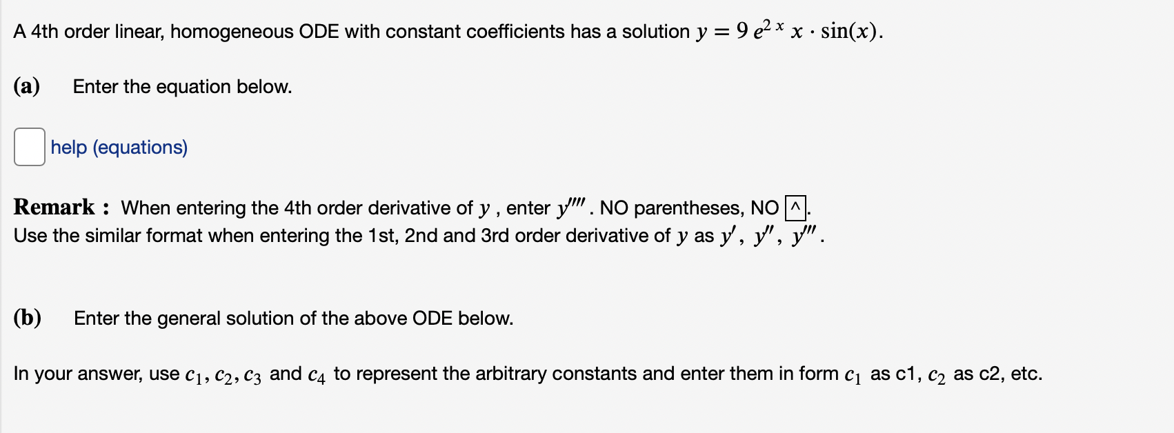 Solved A 4th order linear, homogeneous ODE with constant | Chegg.com