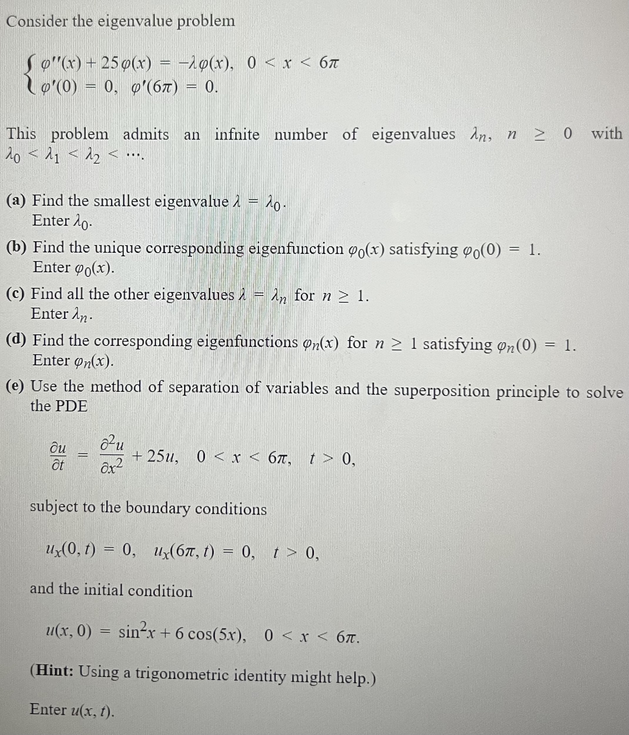Solved Consider the eigenvalue problem | Chegg.com