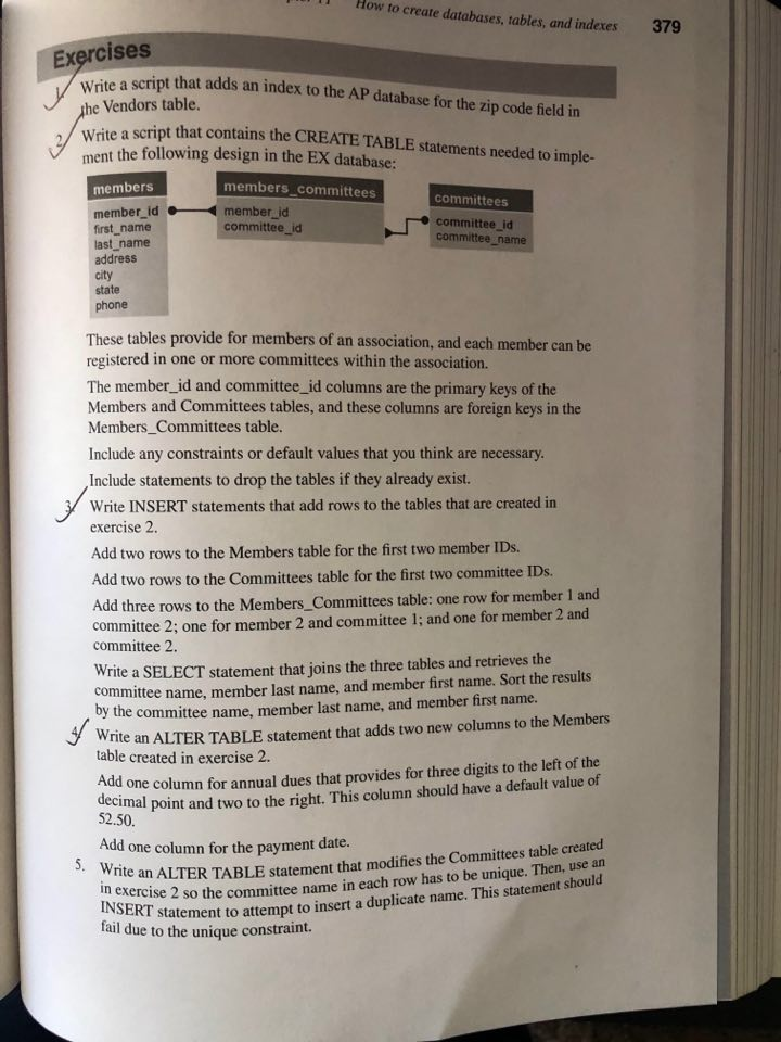 Solved How to create databases, tables, and indexes 379 | Chegg.com
