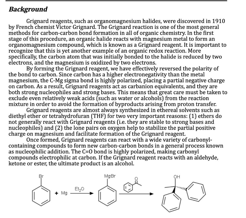 Solved Background Grignard reagents, such as organomagnesium | Chegg.com