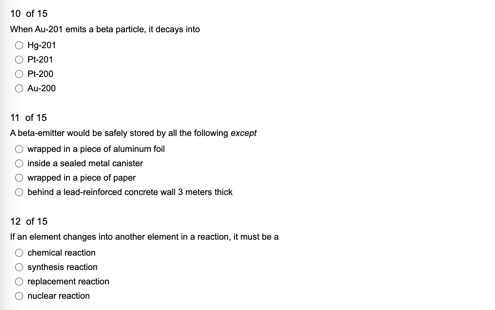 Solved 10 of 15 When Au-201 emits a beta particle, it decays | Chegg.com