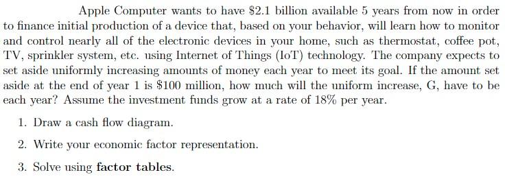 Solved Apple Computer wants to have $2.1 billion available 5 | Chegg.com