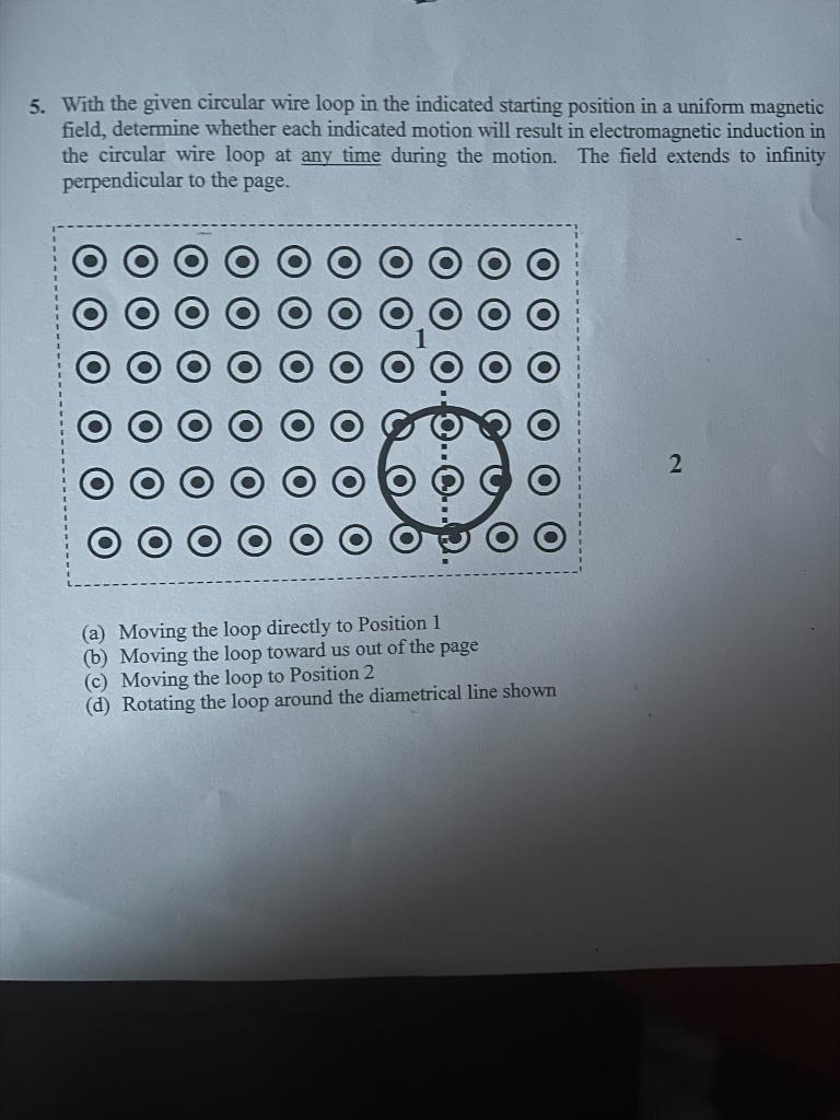 Solved 5. With the given circular wire loop in the indicated | Chegg.com