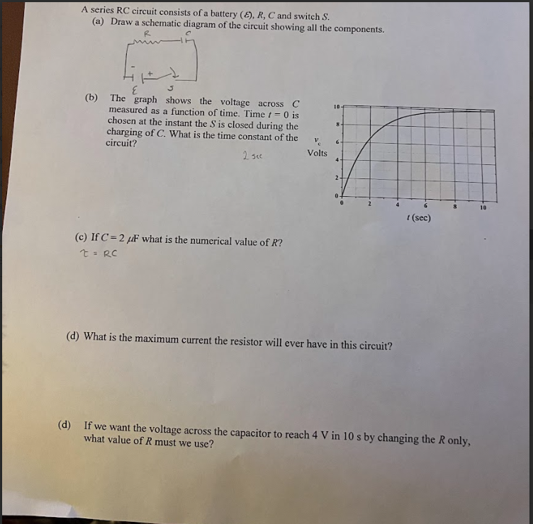 Solved A series RC circuit consists of a battery (ε),R,C and | Chegg.com