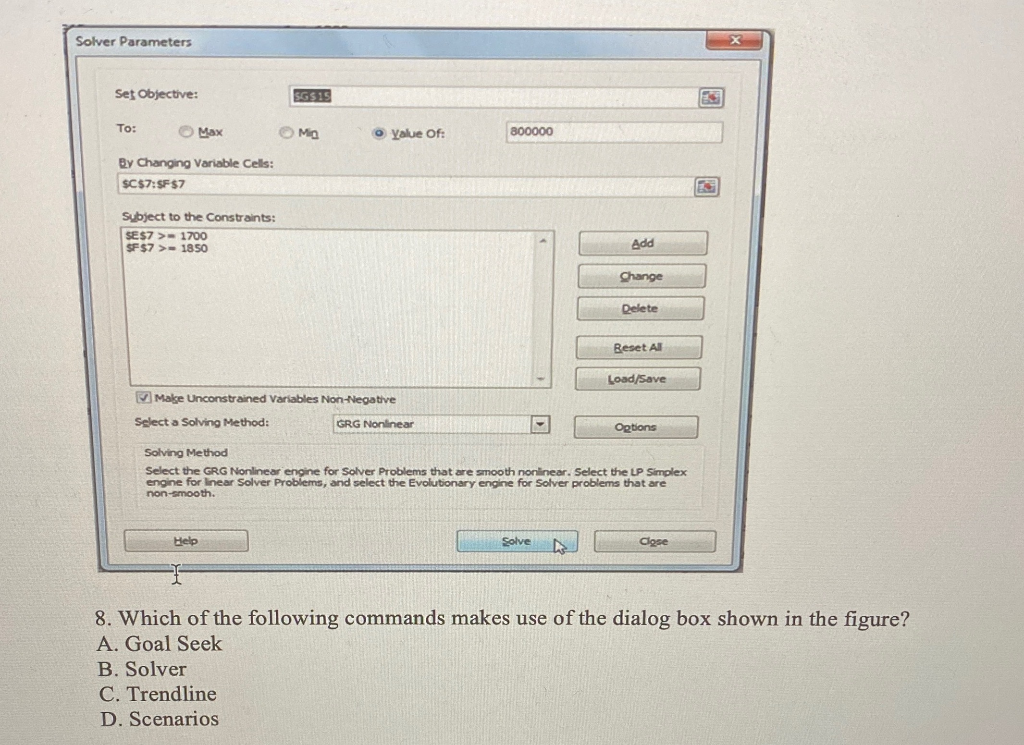 Solved Solver Parameters Ses Objective: SGS1S To: Max MO O | Chegg.com