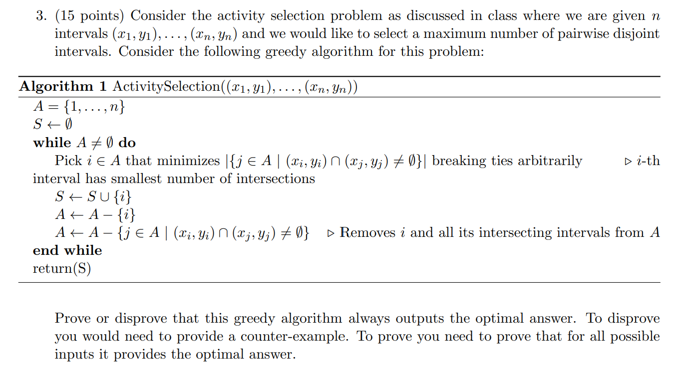 3. ( 15 points) Consider the activity selection | Chegg.com