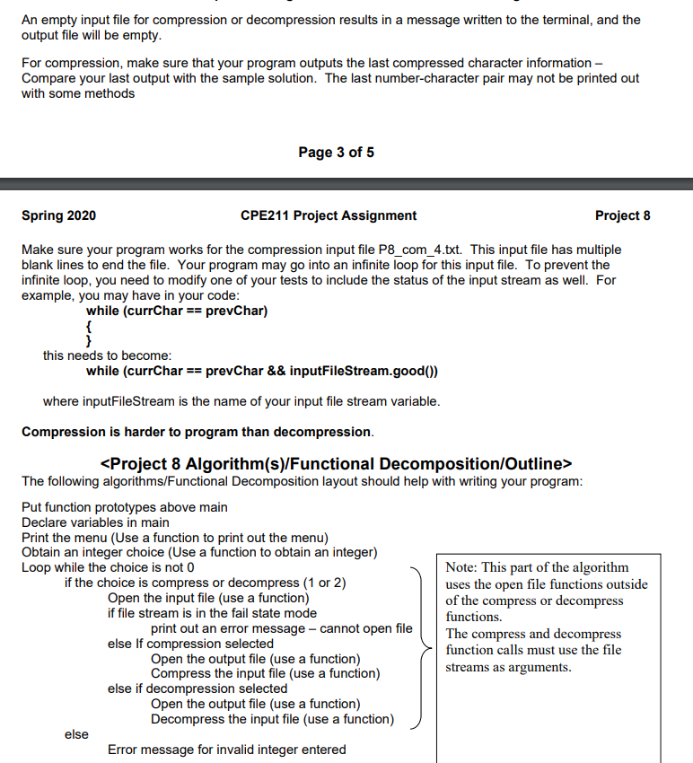 An empty input file for compression or decompression | Chegg.com