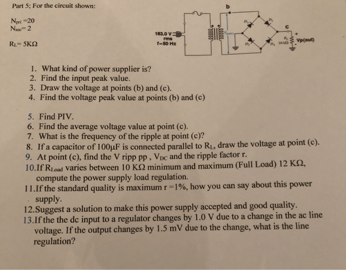 Solved Part 5: For the circuit shown: Npri -20 Nse- 2 D, | Chegg.com