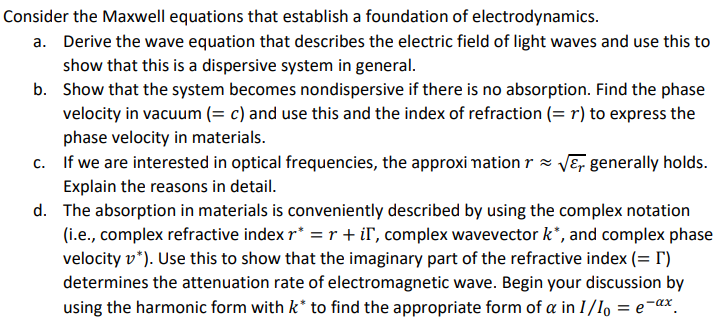 Solved Consider the Maxwell equations that establish a | Chegg.com