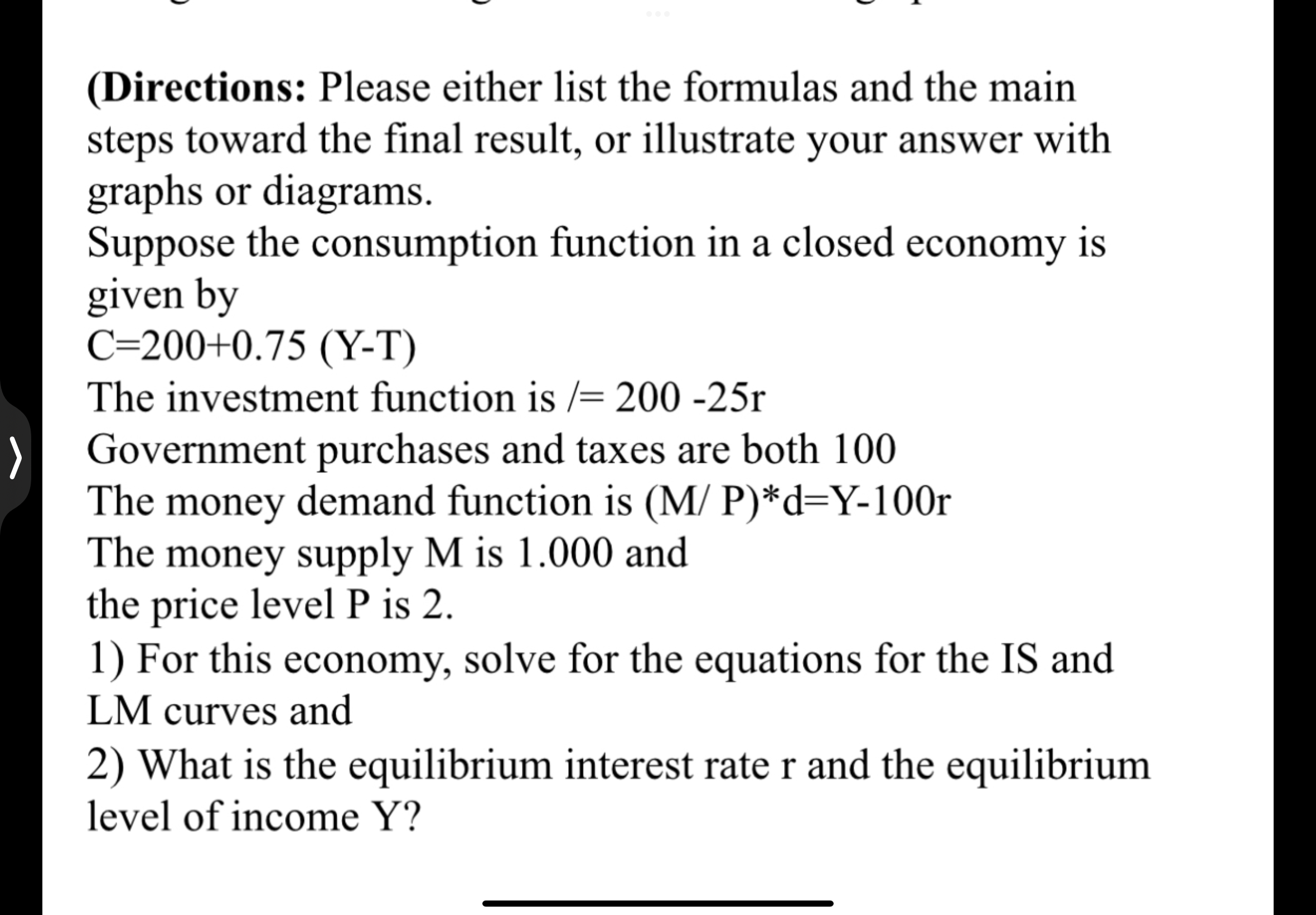 Solved (Directions: Please either list the formulas and the | Chegg.com