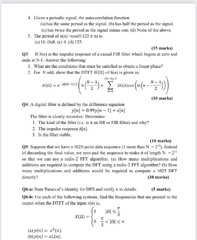 Solved 4. Given a periodic signal, the autocorrelation | Chegg.com