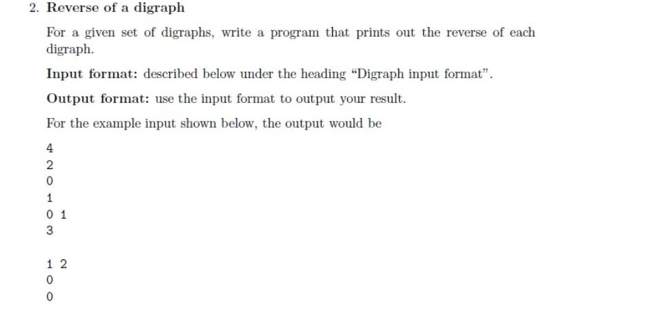 Reverse of a digraph 30 Marks For a given set of | Chegg.com