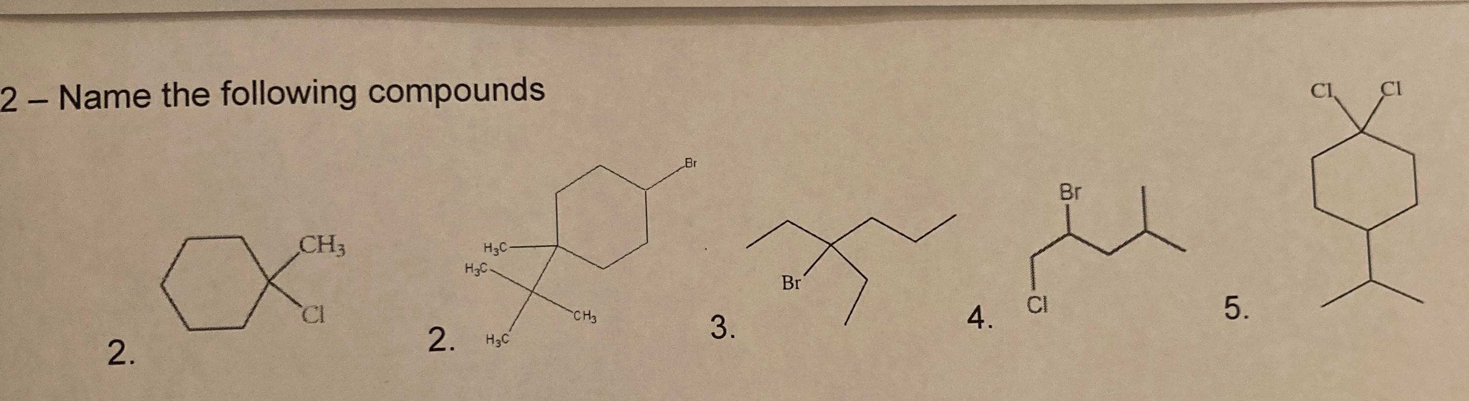 Solved 2- Name the following compounds CI CI Br Br CH3 H₃C- | Chegg.com