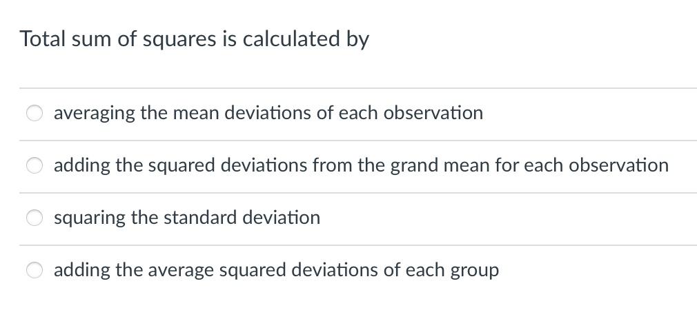 Solved Total sum of squares is calculated by averaging the | Chegg.com