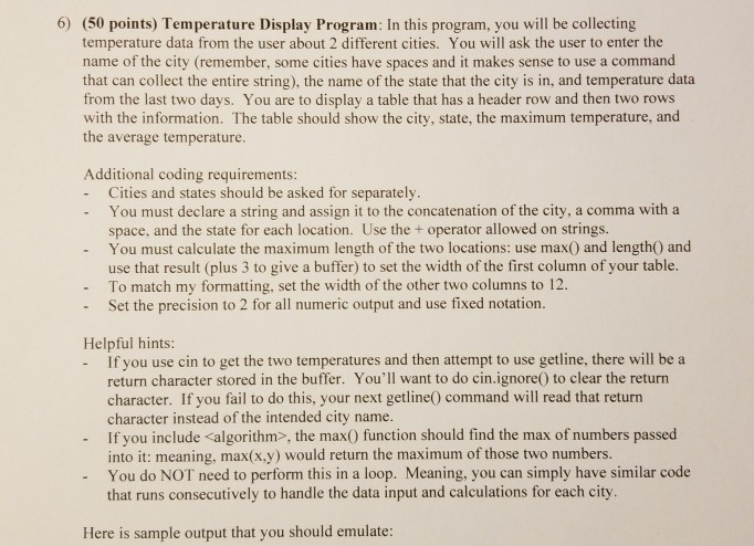 Solved 6) (50 points) Temperature Display Program: In this | Chegg.com
