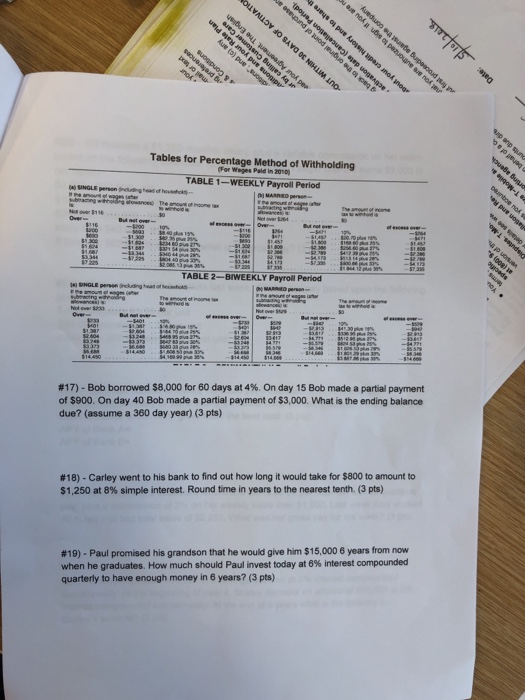 Solved Tables for Percentage Method of Withholding TABLE | Chegg.com