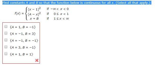Solved Find constants A and B so that the function below is | Chegg.com