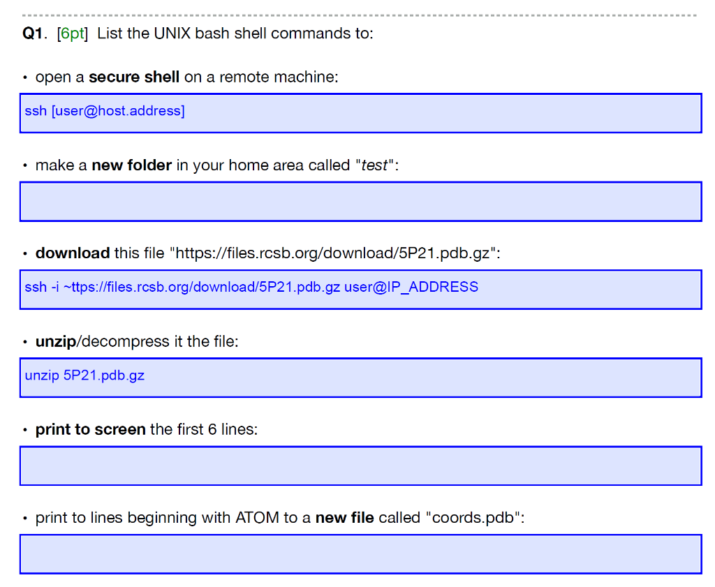 Solved Q1. [6pt] List the UNIX bash shell commands to: open | Chegg.com