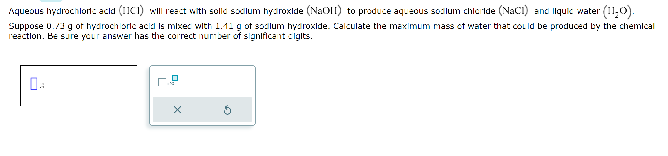 Solved Aqueous hydrochloric acid (HCl) will react with solid | Chegg.com