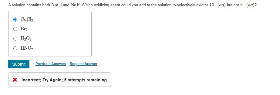 Solved A solution contains both NaCl and NaF. Which | Chegg.com