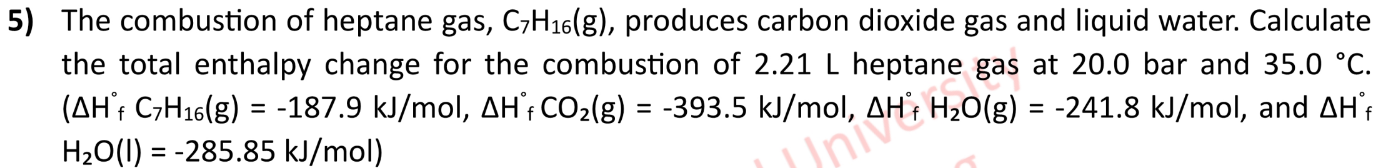 Solved The combustion of ﻿heptane gas, C7H16(g), ﻿produces | Chegg.com