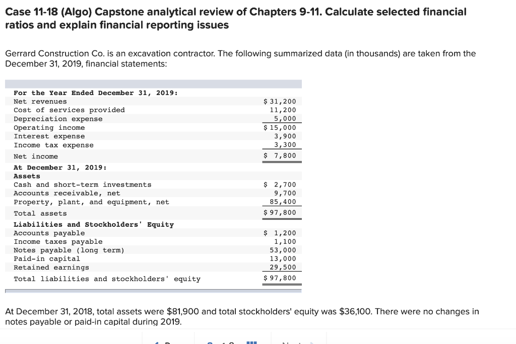Case 11-18 (Algo) Capstone analytical review of | Chegg.com
