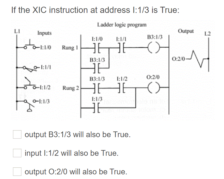 Solved If the XIC instruction at address 1:1/3 is True: LL | Chegg.com