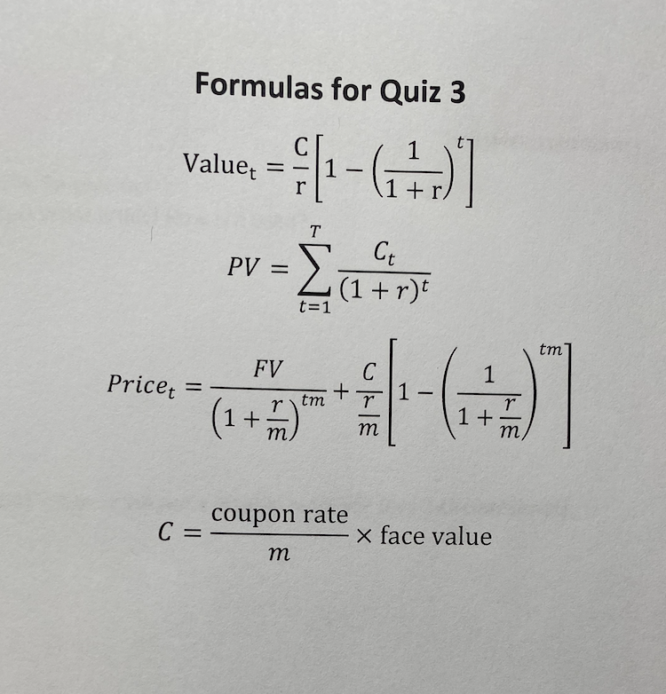 Solved Formulas for Quiz 3 1 = r = 1+r Values = f[1-67 - ) Σ | Chegg.com