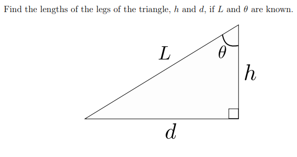 Solved Find the lengths of the legs of the triangle, h and | Chegg.com