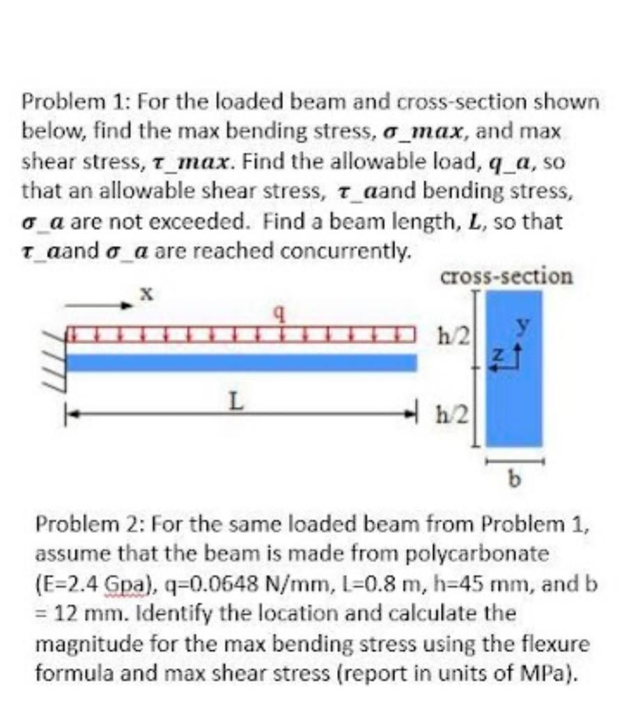 Solved Problem 1: For the loaded beam and cross-section | Chegg.com